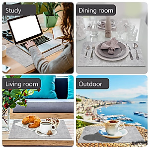 JUCCWARM Faux Leather Placemats Set of 6,Heat Resistant Placemats for Dining Table, Easy Clean Non-Slip Place Mats, Waterproof Stain Resistant Wipeable Washable PU Table Mats, (Light Grey)