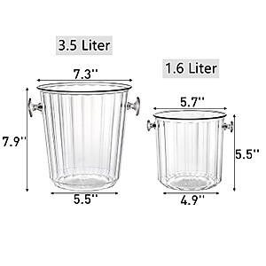 Hacaroa 2 Pack Plastic Ice Bucket with Handles, 1.6L / 3.5L Clear Wine Bucket Round Beverage Tub, Portable Beer Bottle Drink Cooler Large Champagne Chiller Bin for Party, Bar, Home