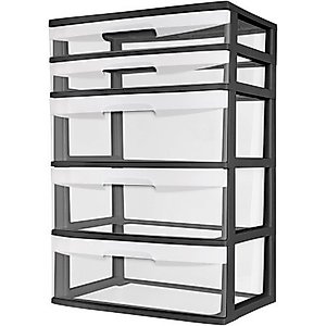 Sterilite 5 Drawer Wide Tower- Black