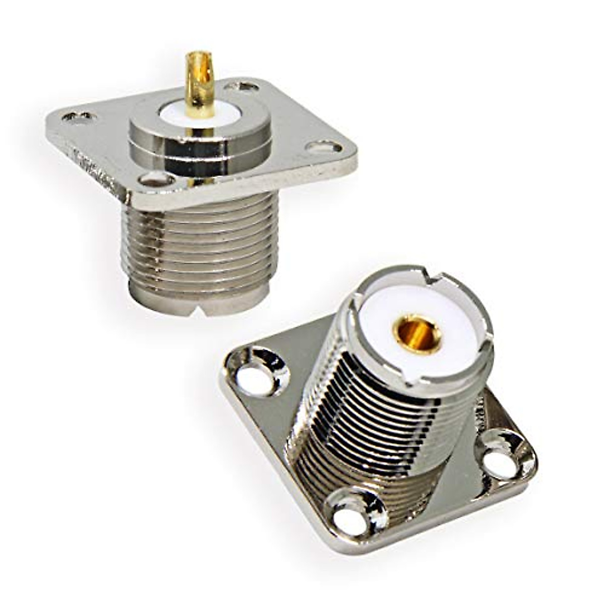 UHF Panel Mount, 5-Pack Female SO239 Chassis Mount 4-Hole Jack Flange Solder Cup RF Coax Connector for J Pole Antenna, 1/4 Wave Antenna, Ground Plane Antenna