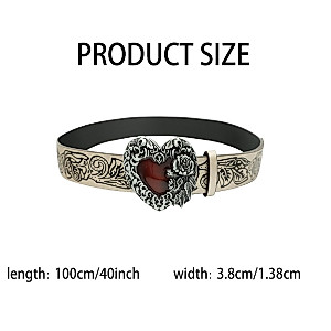 Rsleepd Retro Pattern Heart Belt, Fashion Printing Belt with Heart Buckle Adjustable Punk Belt for Women