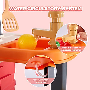 GEIYATOI Kitchen Playset, 3 in 1 Kitchen Pretend Play Toys Travel Suitcase, 49 PCS Realistic Cooking Accessories, Sounds, Lightnd, Running Water, Great Kitchen Toys for Toddlers Kids