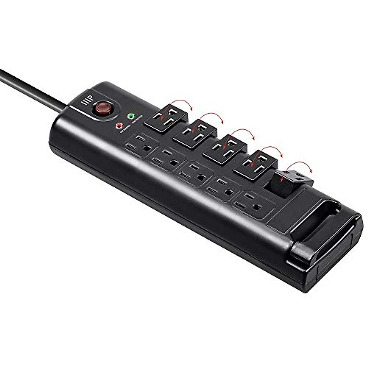 Monoprice 10 Outlet Rotating Surge Protector Power Block / Strip - 8 Feet - Black | 2880 Joules, Heavy Duty Cord