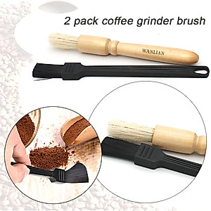 2 Pack Coffee Grinder Cleaning Brush, Heavy Wood Handle & Natural Bristles Wood Dusting Espresso Brush and Nylon Espresso Machine Brush