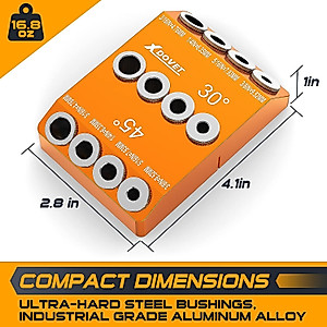 XDOVET 30 45 90 Degree Angle 4 Sizes Drill Jig for Angled Holes/Straight Holes, Drill Guide for Cable Railing Lag Screw Wood Post, Durable Aluminum Alloy Drilling Jig for Deck Stair Handrail
