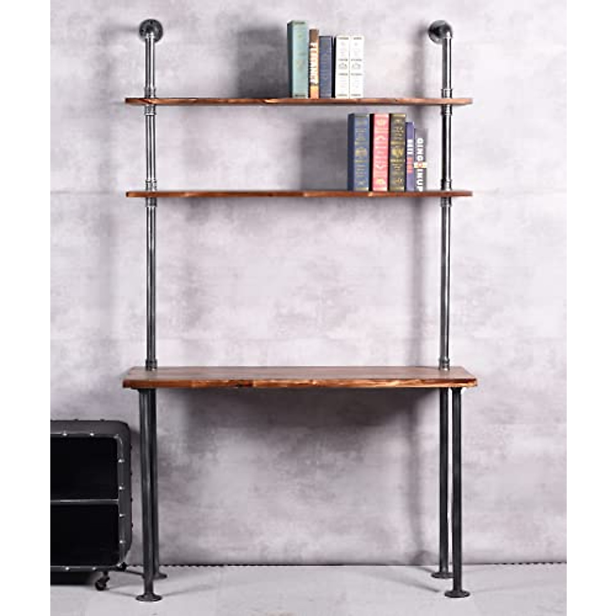 Diwhy Industrial Style Office Decor,Computer Desk 47.2"×20"×79" with 2-Tier Storage Pipe Shelves,Bookshelf Laptop Desk,Studying Writing Table Workstation with Hutch for Home Ofiice