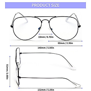 Dollger Aviator Clear Lens Glasses Non-prescription Eyeglasses Metal Frame for Women Men (3025 black)