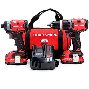 CRAFTSMAN V20 Cordless Hammer Drill and Impact Driver, Power Tool Combo Kit, 2 Batteries and Charger Included (CMCK220D2)