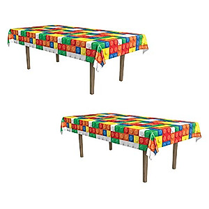 Beistle Building Blocks Tablecovers, 54” x 108”, 2 Pieces – Plastic Table Cloth, Building Block Party Supplies, Birthday Party Decorations, Rectangular Table Cloth, Party Decor