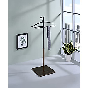 Proman Products VL17240 Kumo Freestanding Metal Valet Stand Organizer with Removable Hanger, Trouser Bar, 2 Tone (Black/Walnut), 11.5" W x 11.5" D x 41" H