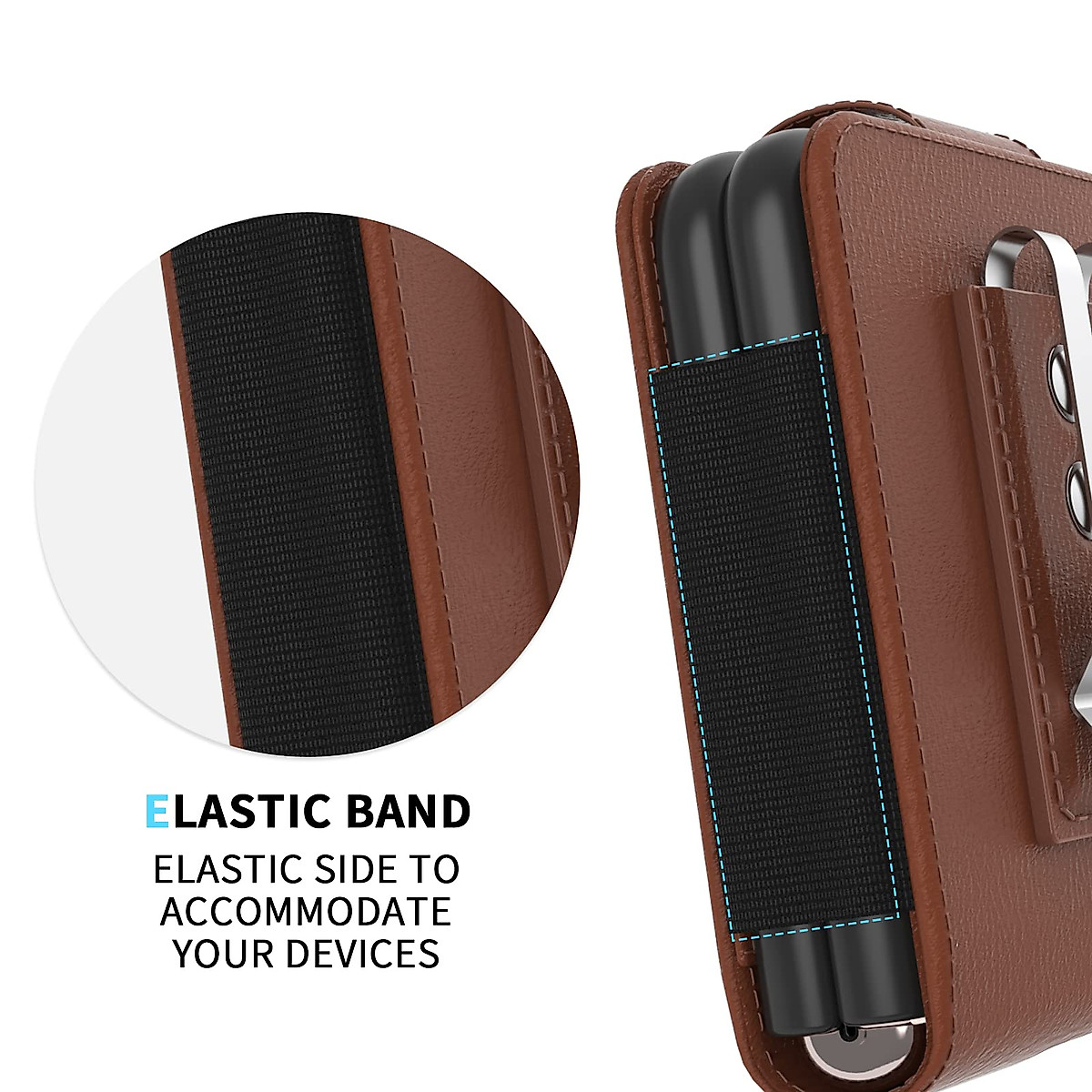 NKase Holster Case for Samsung Galaxy Z Flip 5,Z Flip 4,Z Flip 3,Motorola Razr 2024 Case,Samsung Z Flip 5 Case Belt Clip Holster,Motorola Razr 2023 Case,Motorola Razr Plus Leather Pouch, Brown