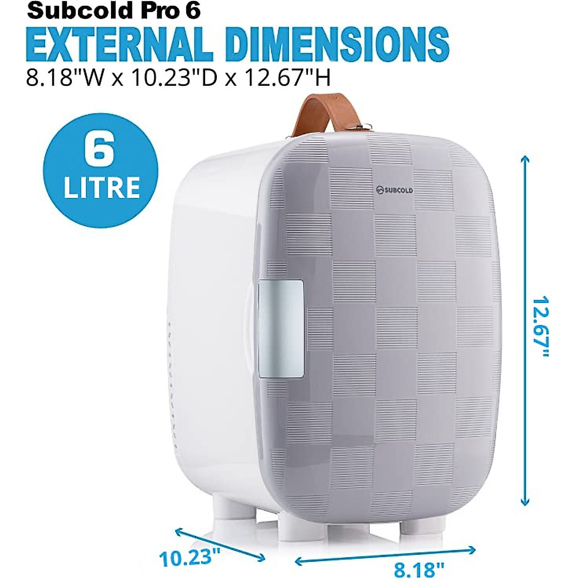 Subcold Pro6 Luxury Mini Fridge Cooler 6 Litre / 8 Cans AC & Exclusive USB Power Option Small Portable Fridge For The Office, Bedroom, Car, Skincare & Cosmetics Chequer Grey