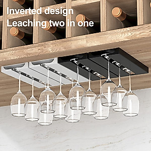 MEUMITY 2 PCS Under Cabinet Punch-free Plastic Wine Glass Holder,No Drilling Stemware Rack Glasses Storage Hanger Hanging Stemware Rack for Bar Cabinet Kitchen,White