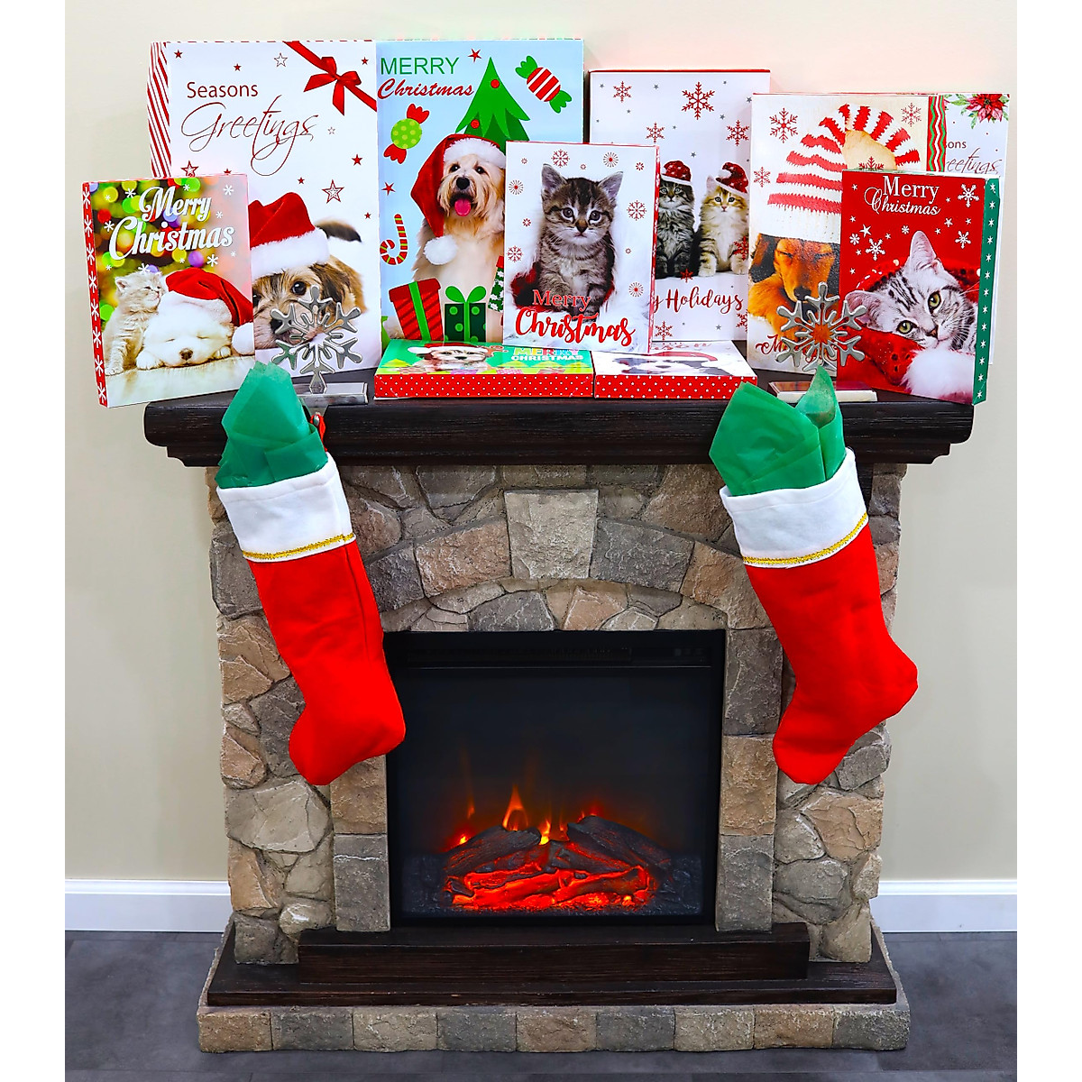 Iconikal Printed Gift Boxes for Christmas, Shirt, Robe, Lingerie, Hat, Gloves, Santa Paws Pets Design, 3-Sizes, Small, Medium and Large 10-Pack