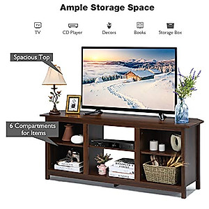 Tangkula Farmhouse Universal TV Stand for TV's up to 65" Flat Screen, Home Living Room Entertainment Center w/4 Open Shelves, TV Console Table for 18 Inch Electric Fireplace (Not Included), Coffee