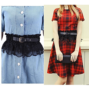 Ayliss Women Elastic Wide Belt Lace Stretchy Wide Waist Dress Belt Fashion Cinch Stretch Waistband Retro Trendy Ladies Belt (Black)