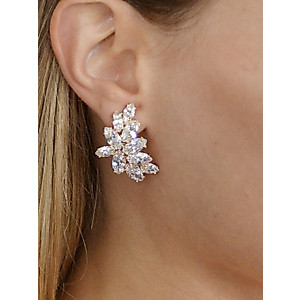 Mariell Gold Cubic Zirconia Crystal Bridal Earrings, Marquis Shape CZ Curved Clusters, Earrings for Wedding, Bridesmaids, Homecoming, Mother of the Bride