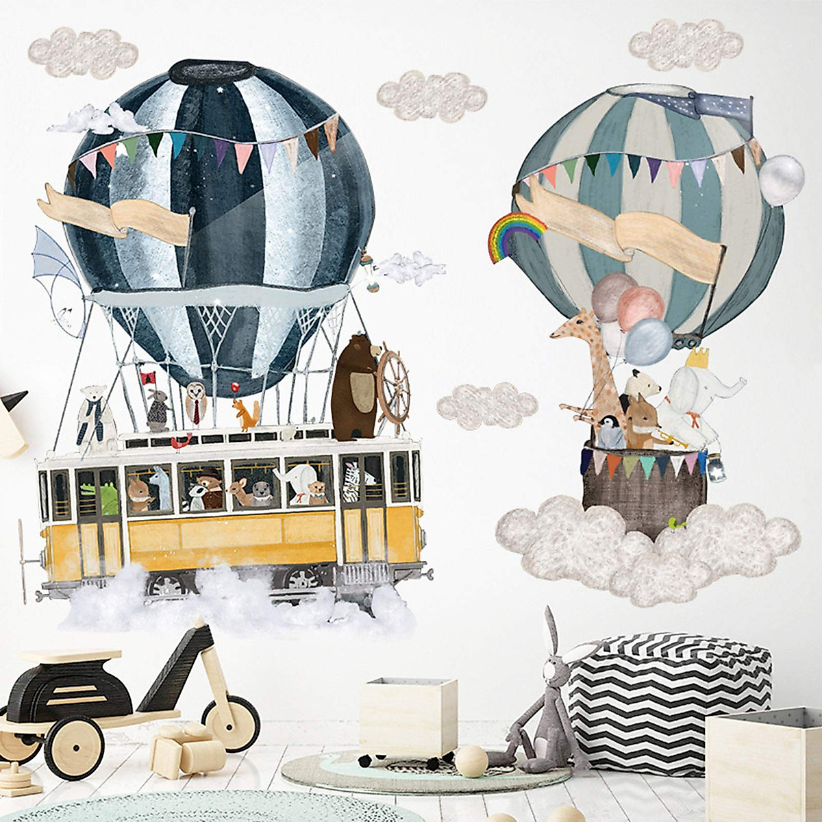 SENGTER Animals Travel Around The World Wall Stickers Cute Posters Hot Air Balloon Wall Decals Animal Stickers Kids Wall Decor Wall Murals Wall Decorations for Living Room Bedroom Nursery Decor