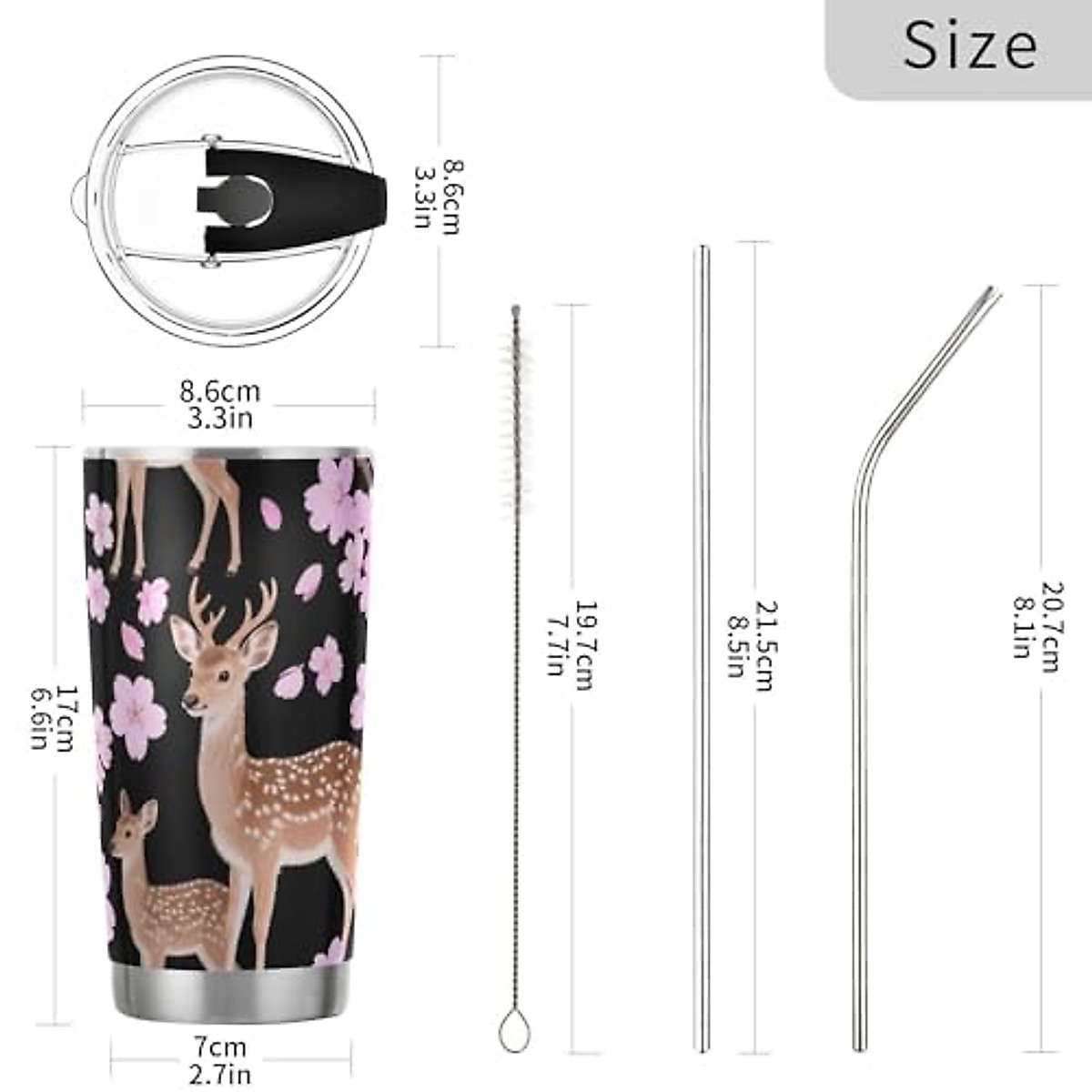 Amooorous Pink Romantic Japanese Cherry Blossom Deer Stainless Steel insulated water bottle for home with Straw Lid travel travel mugs insulated for hot for Home, Office or Car aesthetic Vacuum