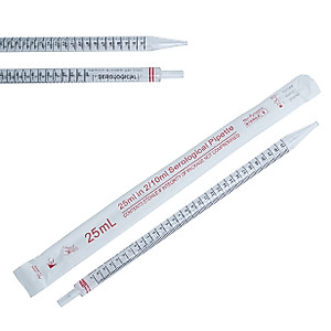 SciStar 25mL Disposable Polystyrene Serological Pipettes, Individually Wrapped, Sterile, Standard Length, Laboratory Grade, (Case of 100)