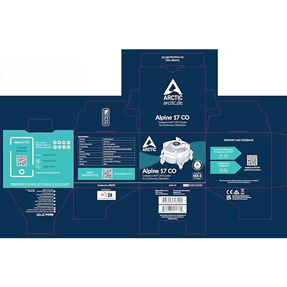 ARCTIC Alpine 17 CO - Intel CPU Cooler, 92 mm PWM Fan, Radial Heatsink, Top Blower, Intel LGA 1700, 4-pin Connector, Ball Bearing for Continuous Operation, 250-2700 RPM