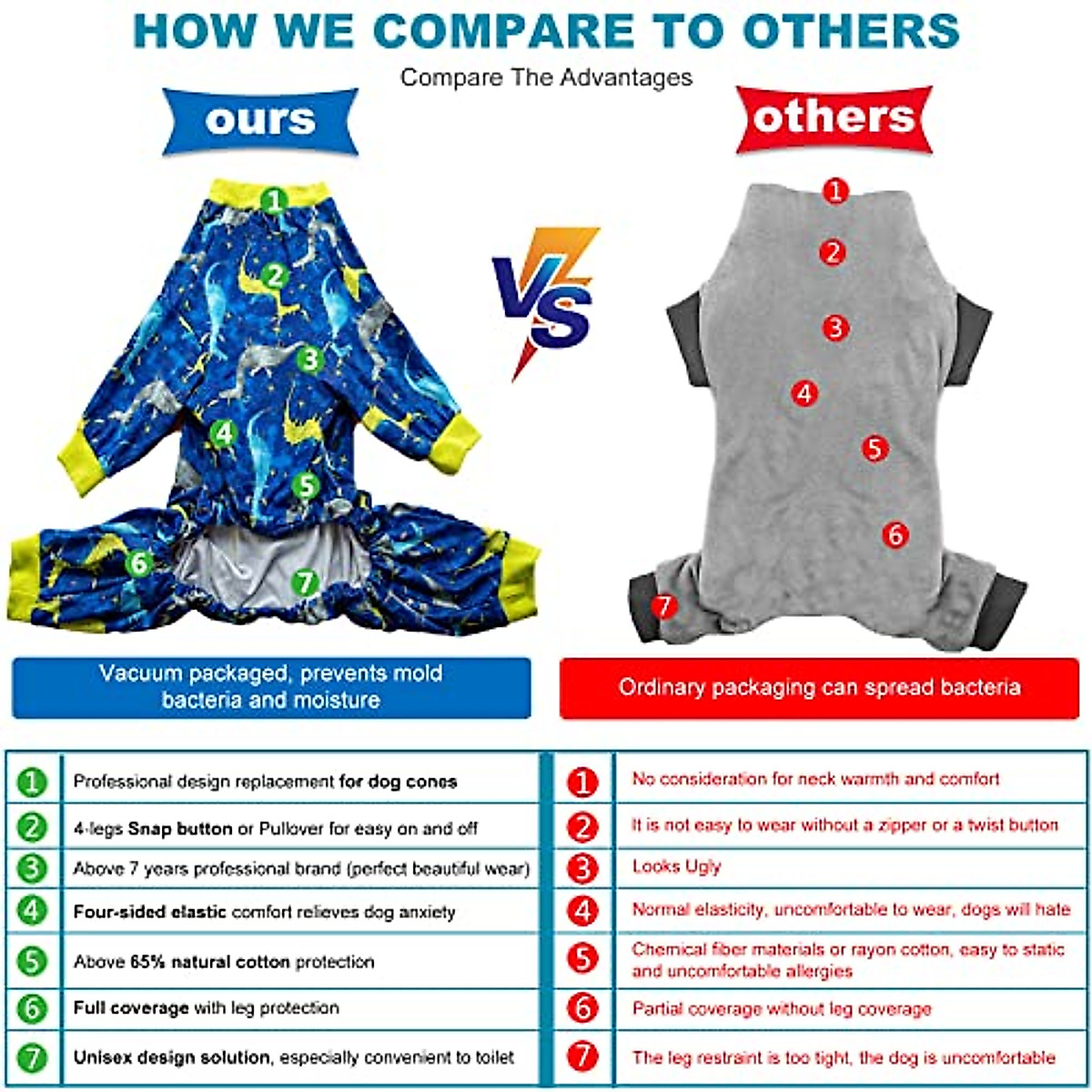 LovinPet Clothes For Female Doberman Dogs - Pet Anxiety Calming Dog Jammies for After Surgery, Lightweight Fabric, Blue Dragon Print, Large Dog Pjs,Long-sleeved 4 Leg Style Pullover Dog Onesie,Blue XL