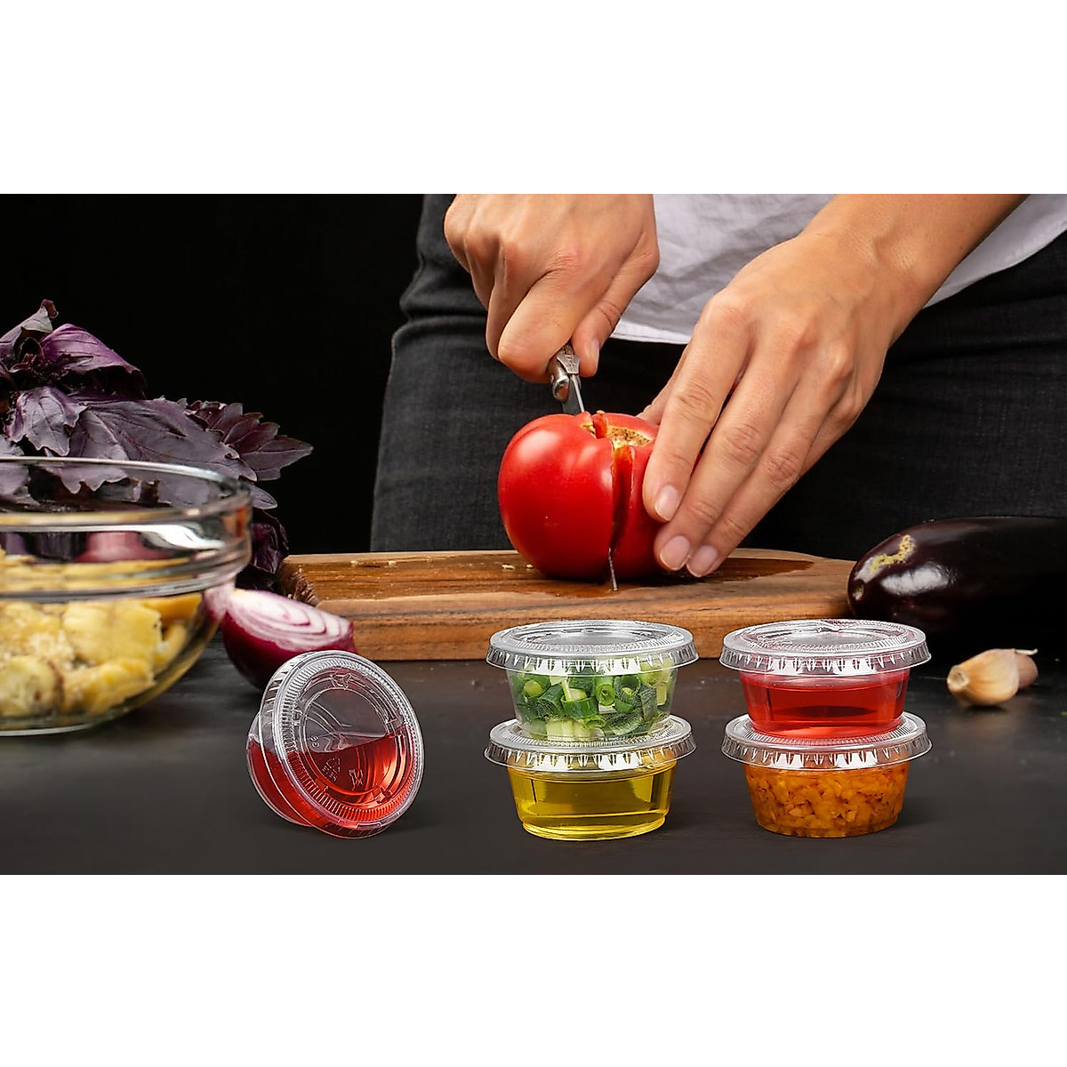 EDI Minimalist Clear 4 Oz 200 Sets Disposable Plastic Portion Cups with Leakproof Lids | Food Storage Cups | BPA Free | Recyclable