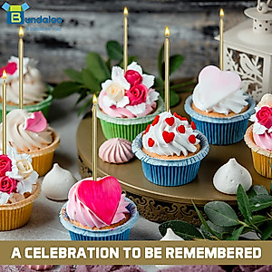 Bundaloo Gold Birthday Candles for Cake - Set of 48 Gold Candles for Birthday Cakes - with Plastic Holders, 5.5" Long, 0.20" Thickness