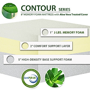 Christies Home Living 8-Inch Memory Foam Mattress Covered in a Soft Aloe Vera Fabric, Twin