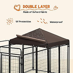 PawHut Dog Kennel Outdoor with Waterproof Canopy, Dog Run with Galvanized Chain Link, Secure Lock, for Backyard and Patio, Large and Medium Sized Dogs, 9.3' x 4.6' x 5.2'