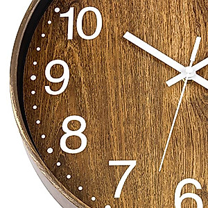 Lumuasky Wood Wall Clock, 12 Inch Silent Non-Ticking Battery Operated Round Clock for Living Room Bedroom Kitchen Home Office