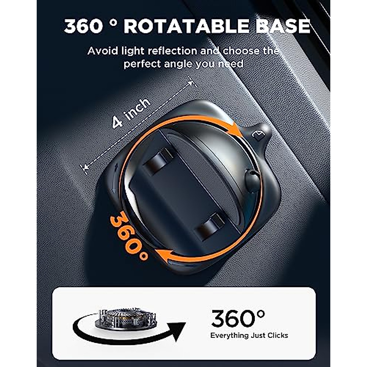 JOYROOM Phone Mount for Car, [Adjustable Spring Design] Dashboard Cell Phone Holder Car, 360° Rotatable Car Phone Holder Mount with Non-slip Silicone, Compatible with iPhone, Samsung, Other Smartphone