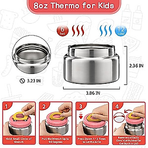 MAISON HUIS Bento Lunch Box for Kids With 8oz Soup Thermo, Leakproof Lunch Compartment Containers with 4 Compartment Bento Box, Thermo Food Jar and Lunch Bag, BPA Free,Travel, School(Mermaid)