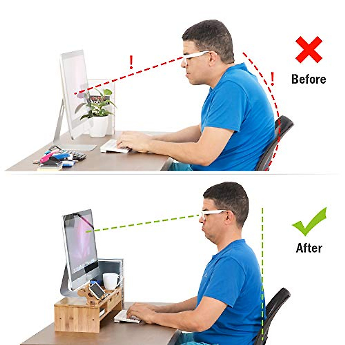 Tribesigns Monitor Stand Riser with Storage Organizer Drawers Bamboo, Natural Brown