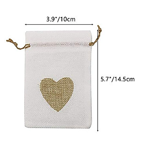 HRX Package Small Burlap Heart Gift Bags with Drawstring, 20pcs Jute Cloth Favor Pouches for Wedding Shower Party Christmas Valentine's Day DIY Craft (3.9 x 5.7 inches)
