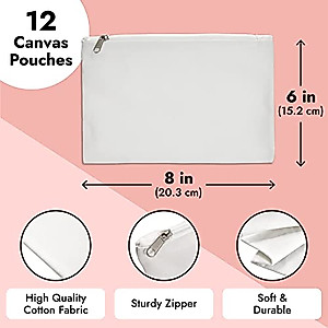 Juvale 12-Pack Bulk Blank Canvas Zipper Pouch Set with Zipper for Cosmetic & DIY Crafts, Pens, Pencils, Markers, Scissors, Makeup Brushes, Lip Gloss, Hair Clips (8x6 in)