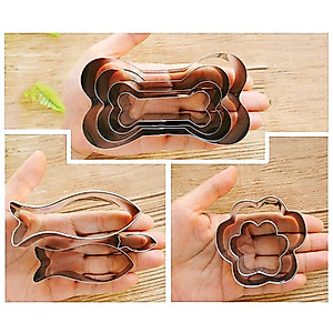 LUBTOSMN Dog Bone Cookie Cutter Set-9 Piece-Large and Mini Dog Bone Paw Fish Cookie Cutters Baking Molds for Small Large Dog Cat Treats and Dog Cat Cake Topper Decoration Took Kit