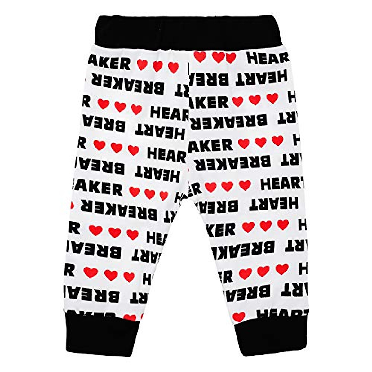 Catmama 3PCS Baby Boys Girls My First Valentine's Long Sleeve Heart Breaker Pants with Hat (Black-Long Sleeve, 6-12 Months)