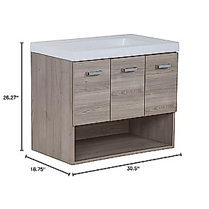 Spring Mill Cabinets Inna Floating Bathroom Vanity with 2-Door Cabinet, Drawer, Open Shelf, and White Sink Top, 30.5" W x 18.75" D x 26.27" H, Forest Elm