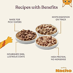 Made by Nacho Wet Cat Food Variety Pack, Cage-Free Chicken, Sustainably Caught Salmon, Grass-Fed Beef with Bone Broth for Extra Hydration, (12) 3 oz Pouches