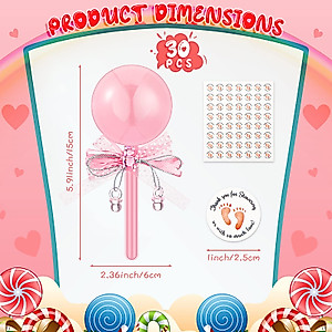 30 Pcs Baby Rattle Party Favors Baby Shower Bottles with Bow Crystal Bear Pacifier Ornament Pink Fillable Baby Rattle Plastic Candy Bottle and 56 Thank You Label Stickers for Birthday Gift Decoration