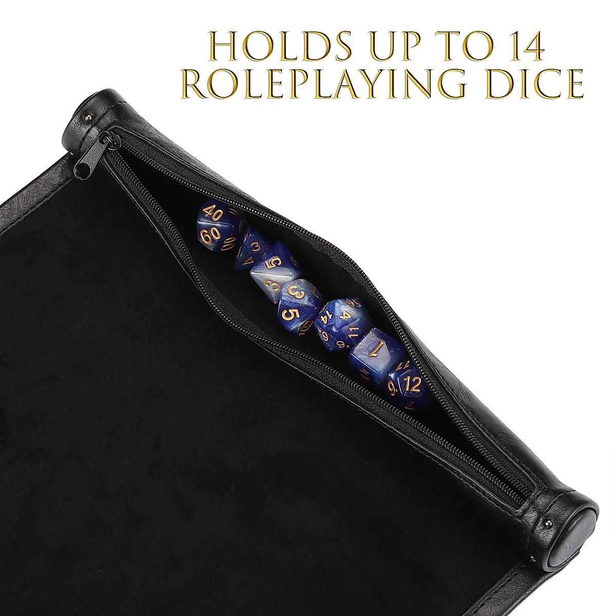 ROSELLE 2 in 1 Leather Dice Mat Dice Tray for DND Dice, Scroll Dice Tray and Rolling Mat with Zipper Holder, Compatible with DND D&D Dungeons & Dragons Game(Black，Only Mat)