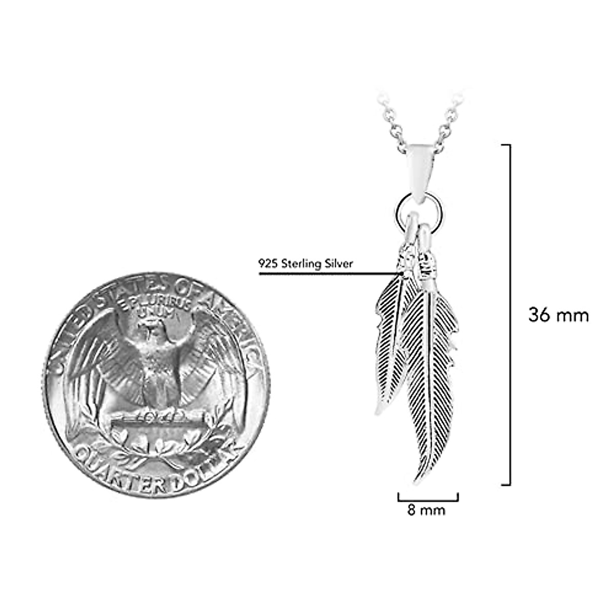 AeraVida Unisex Double Etched Feather Sterling Silver Dangle Necklace