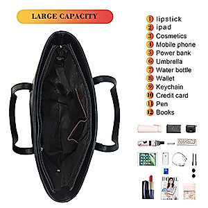 Satchel Bags for Women Fashion Handbag Leather Shoulder Bag Large Capacity Black Work Bag 2 PCS Set (Mouth)