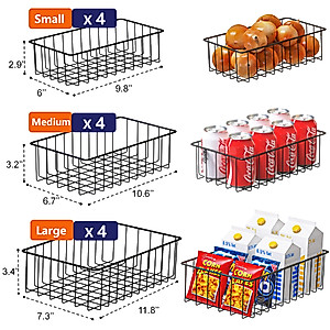 12 Pack (3 Szie) Small Wire Storage Baskets for Organizing,Pantry Organization Bins for Cabinets, Metal Basket for Kitchen, Laundry, Garage, Fridge, Bathroom Countertop,Freezer Organizer(Black)