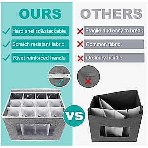 homyfort 2 Pack Stemware Storage Cases, Wine Glass Storage Box with Dividers, China Crystal Glass Storage Containers Organizer for 24 Glassware Moving and Protection (Grey)