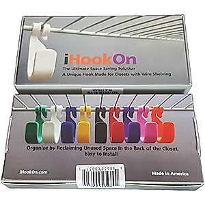 Snap on Hook, Box of 8 White Hooks for Accessories, Belts, Scarves, Clothes & Jewelry. Add-On Hook for Wire Shelves in Closets. Easy Installation in Back Against The Wall, Package of 8.