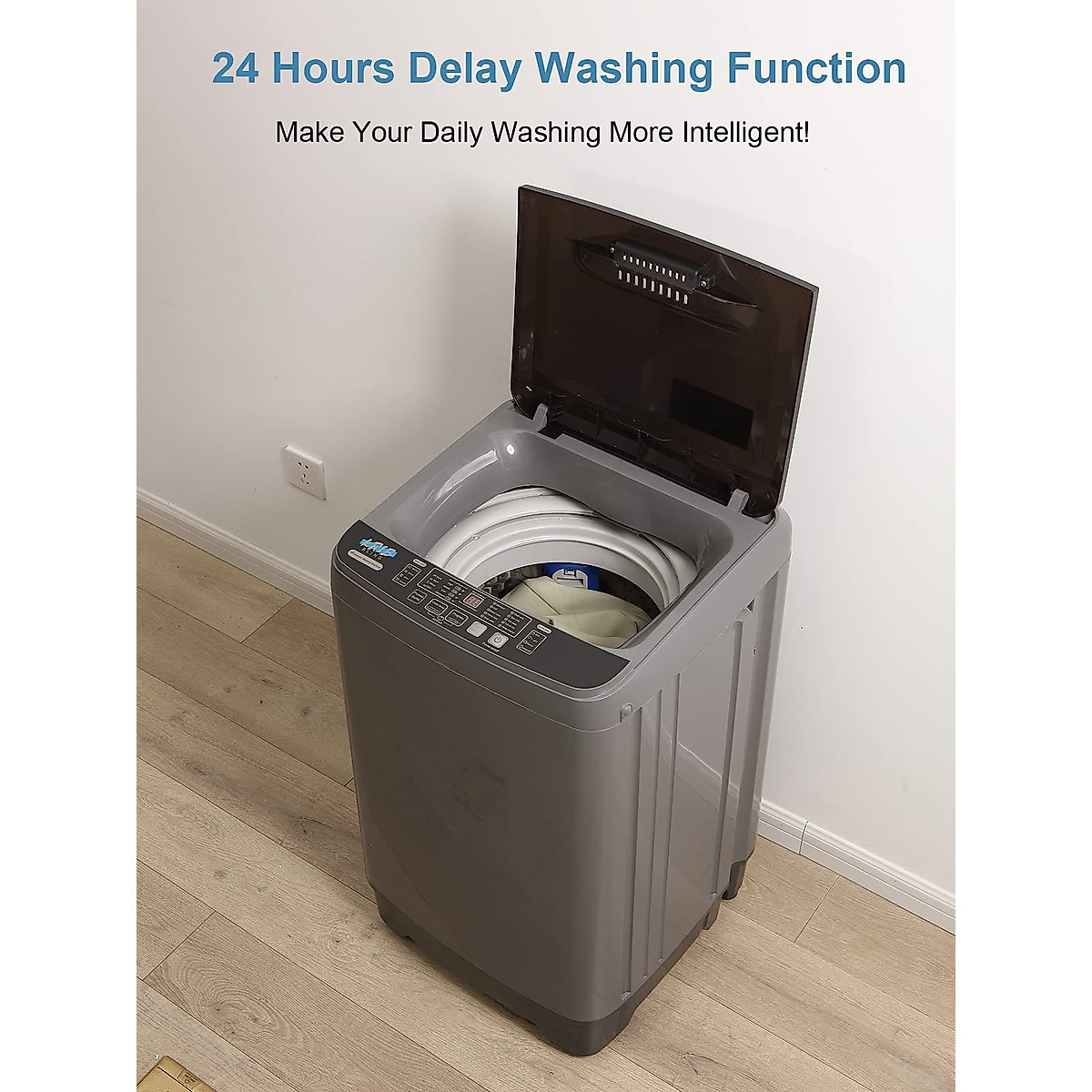 KRIB BLING 17.7 lbs Full Automatic Washing Machine with LED Display Compact Washing Machine with Drain Dump, 10 Wash Programs and 8 Water Levels Ideal for Dorms, Apartments, RV, Grey