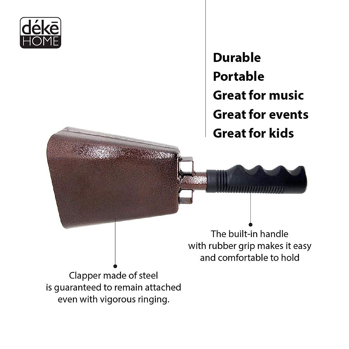 2 pack 10 in. steel cowbell/Noise makers with handles. Cheering Bell sporting, football games, events. Large solid school hand bells. Cowbells. Percussion Musical Instrument. Cow Bell Alarm (Copper)