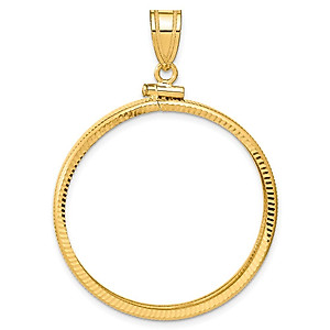 Wideband Distinguished Coin Jewelry 14k Polished and Diamond-cut 32.7mm x 3.00mm Screw Top Coin Bezel Pendant QC2677/32.7